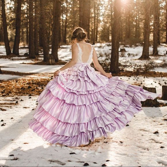 O’ FIELD | Skirts | O Field Lilacsatin Tiered Maxi Ruffle Overskirt ...
